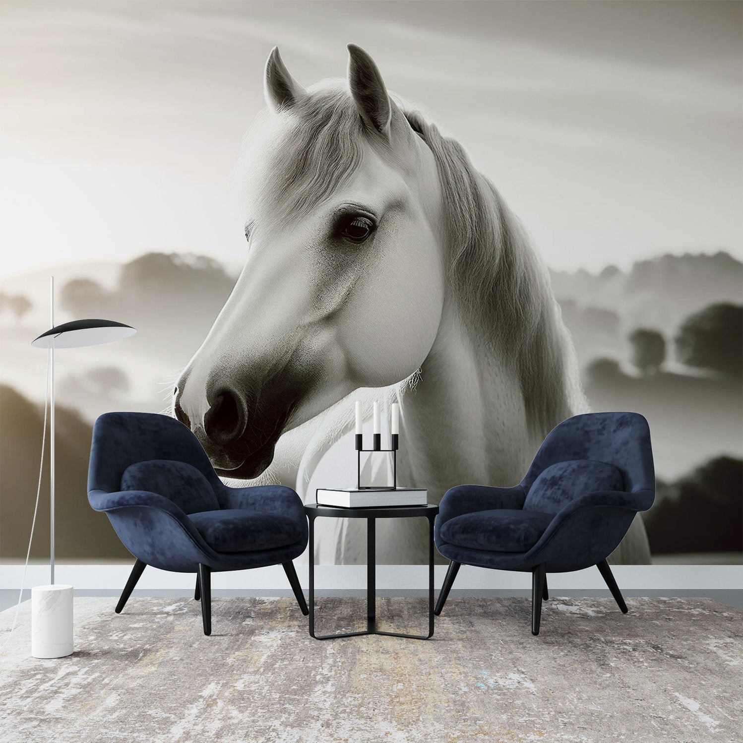 White Horse Mural Wallpaper | Close-up Face — WonderMural