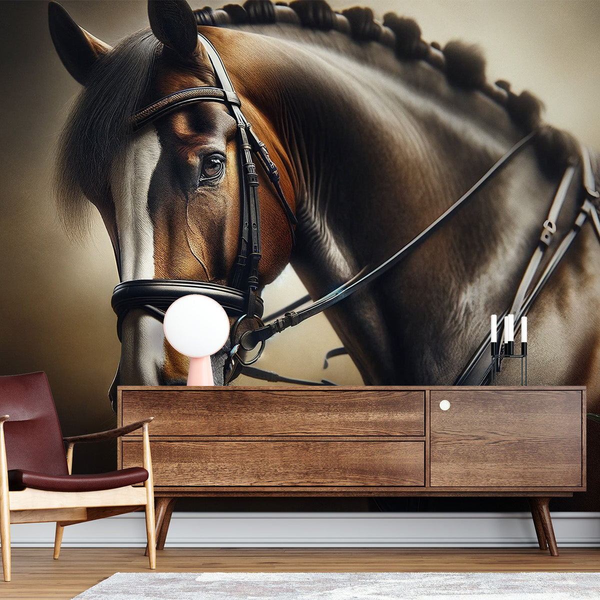Brown Horse Mural Wallpaper | With Braided Mane — WonderMural