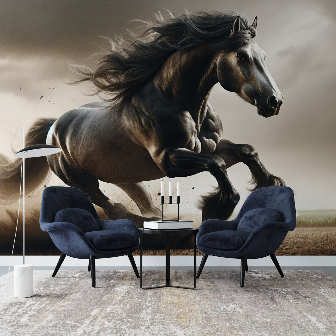 Black Horse Mural Wallpaper | Powerful Running Horse — WonderMural