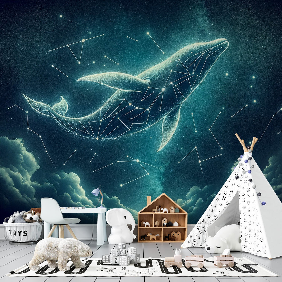 Constellation Mural Wallpaper | Whale and Cloud — WonderMural