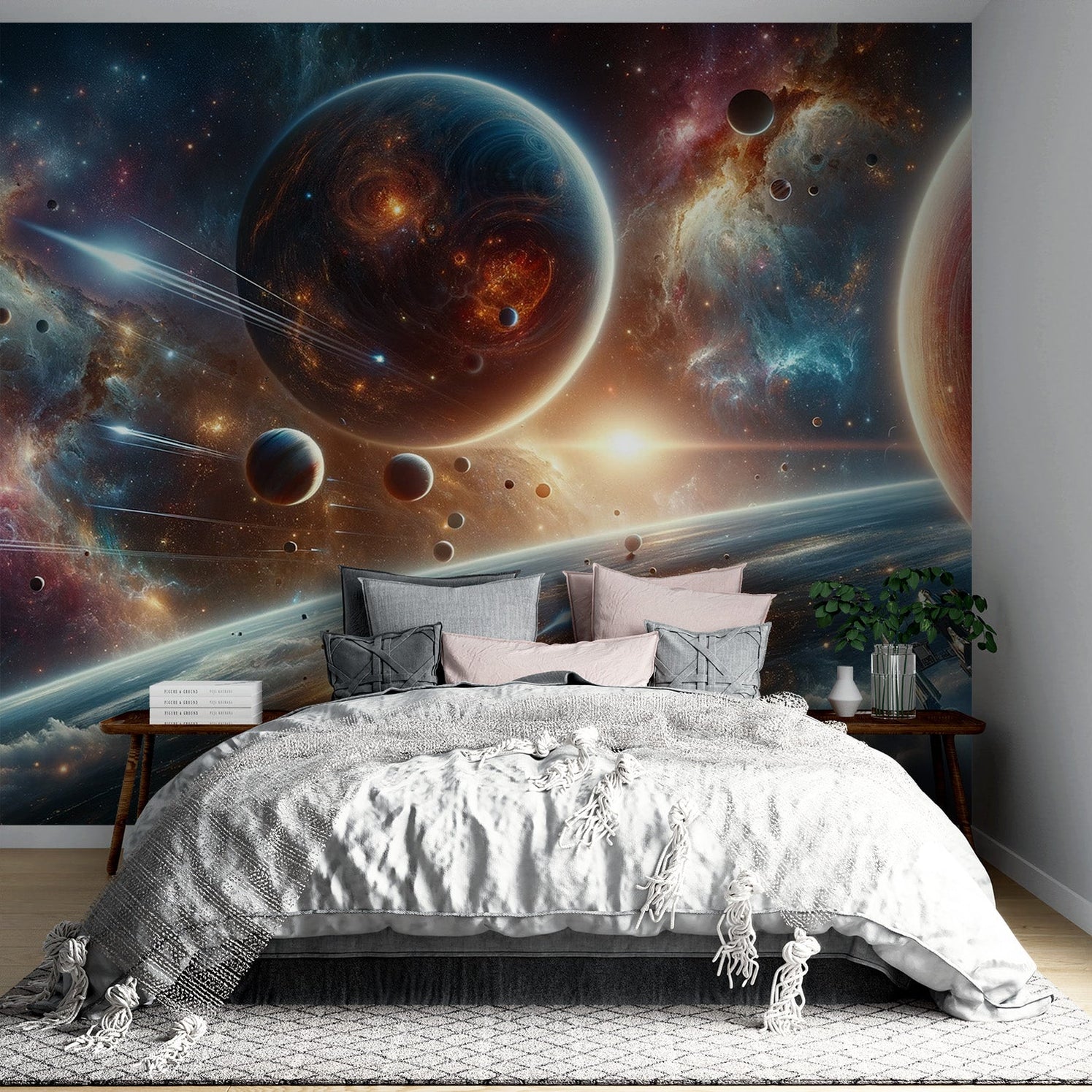 Planet Mural Wallpaper | Rockets and Galaxies in Full Exploration ...