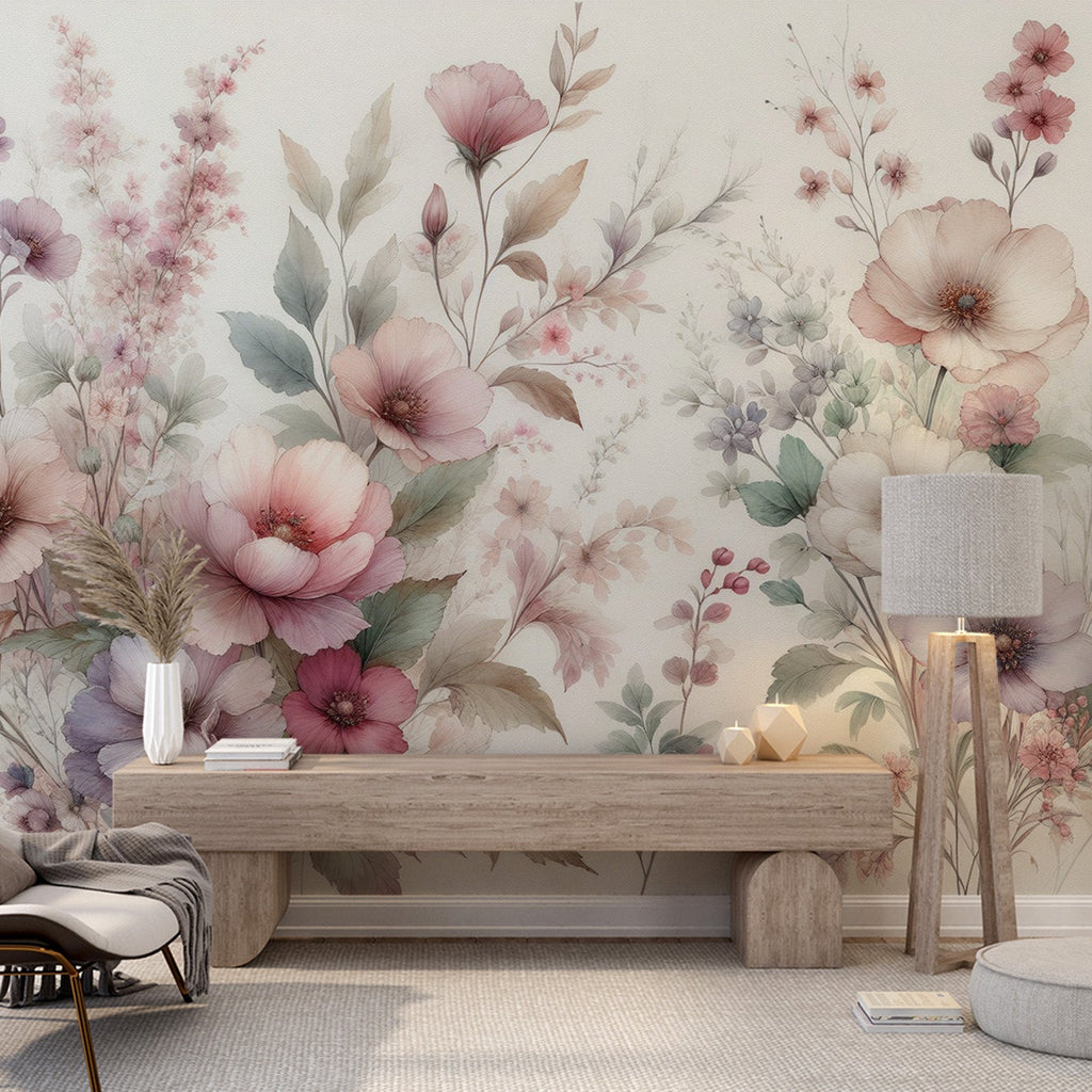 Pastel Floral Mural Wallpaper | Softness & Elegance for Your Walls ...