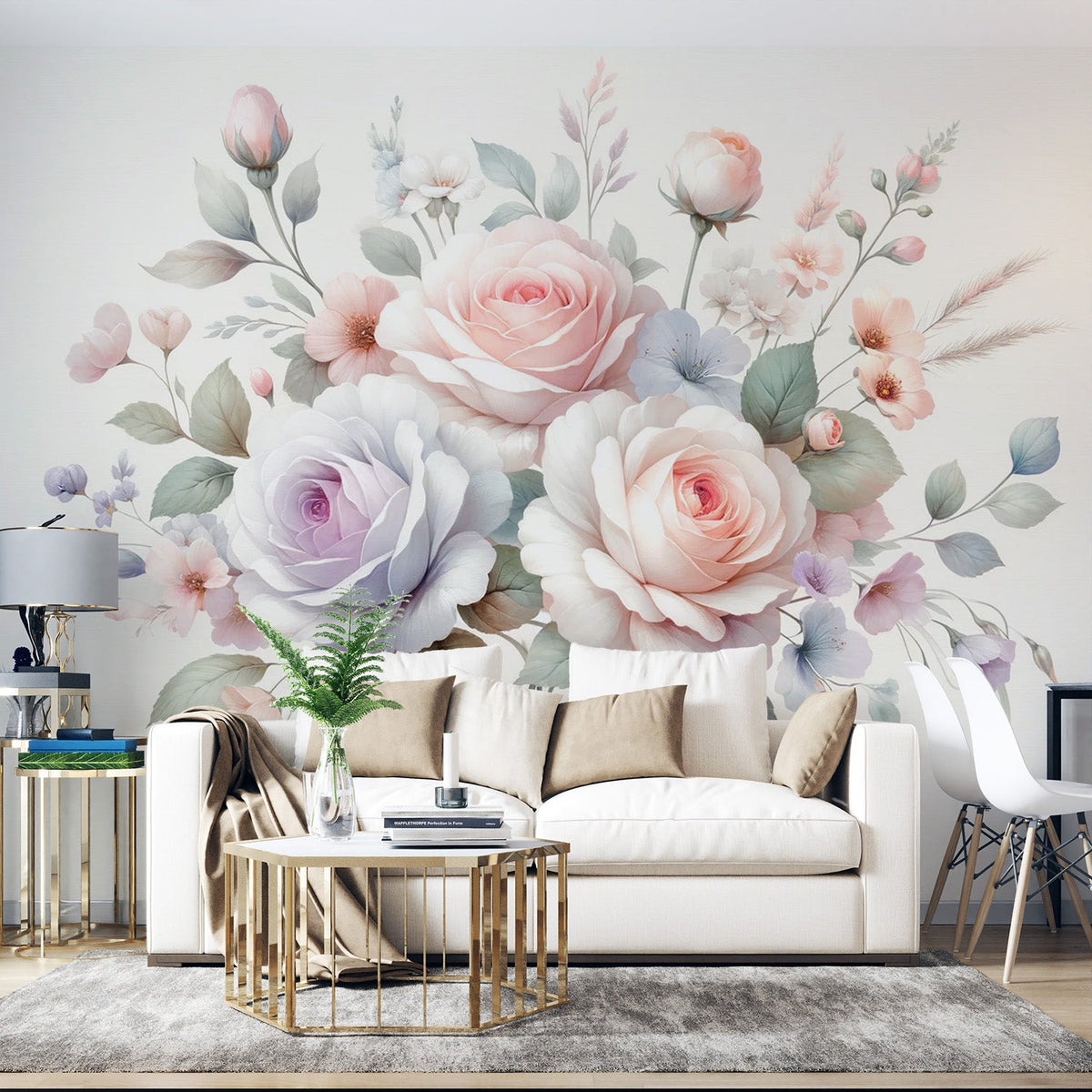 Pastel Floral Mural Wallpaper | Composition with Rose Petals — WonderMural
