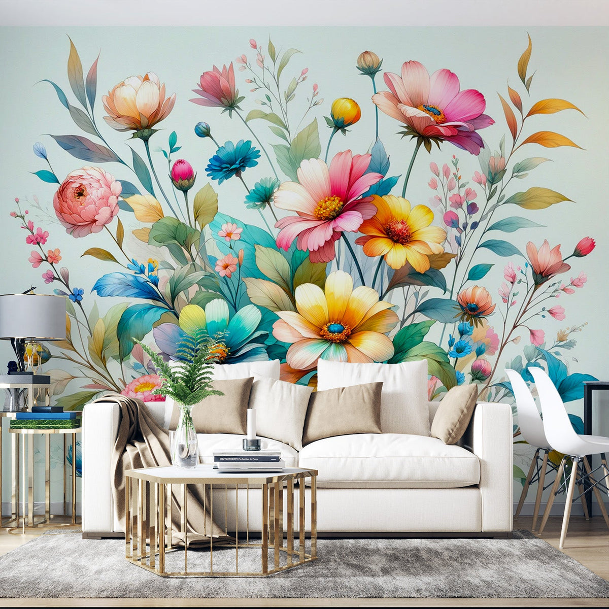 Pastel Floral Mural Wallpaper | Vibrant Colorful Floral Composition ...