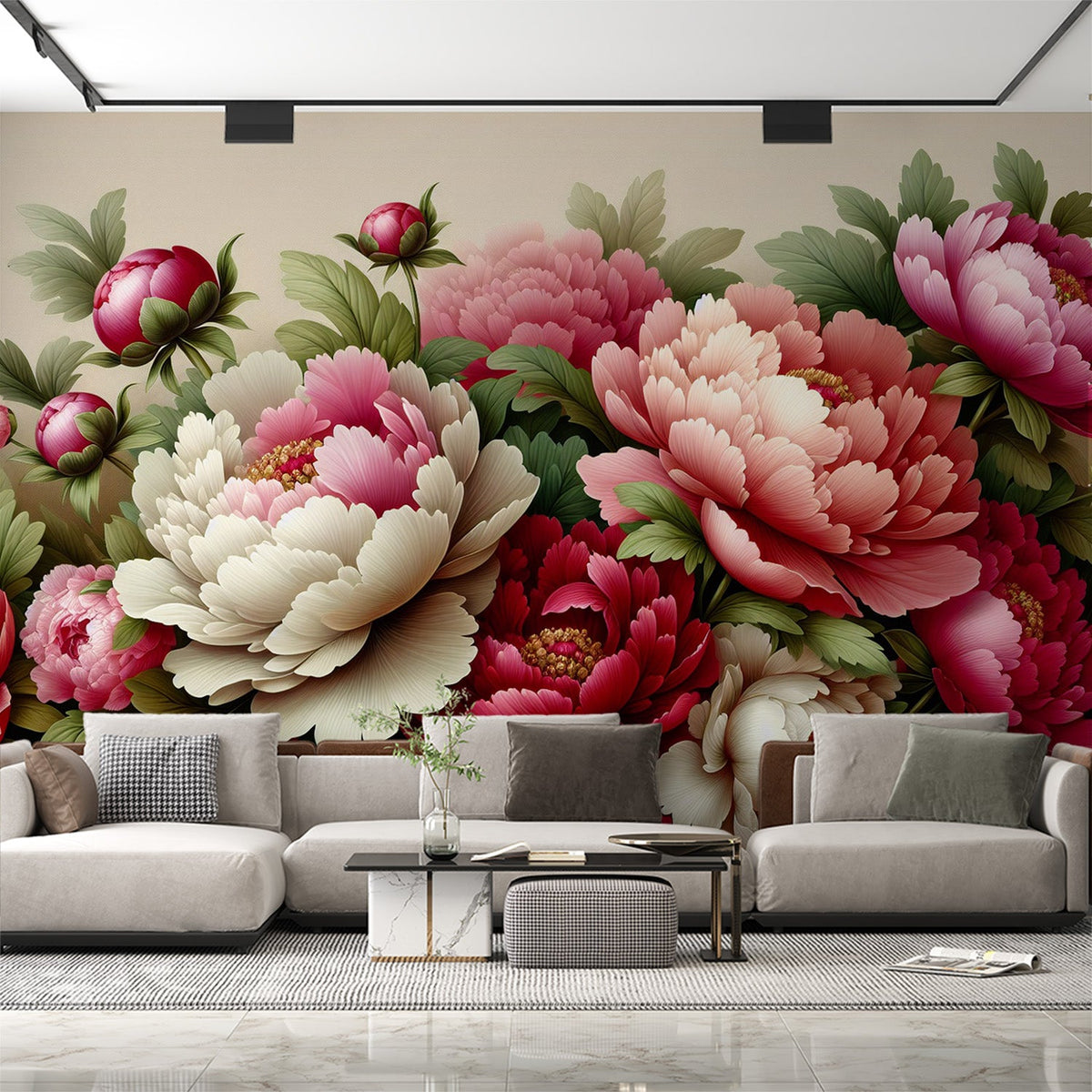 Pastel Floral Mural Wallpaper | Massive Composition of Pink and White ...