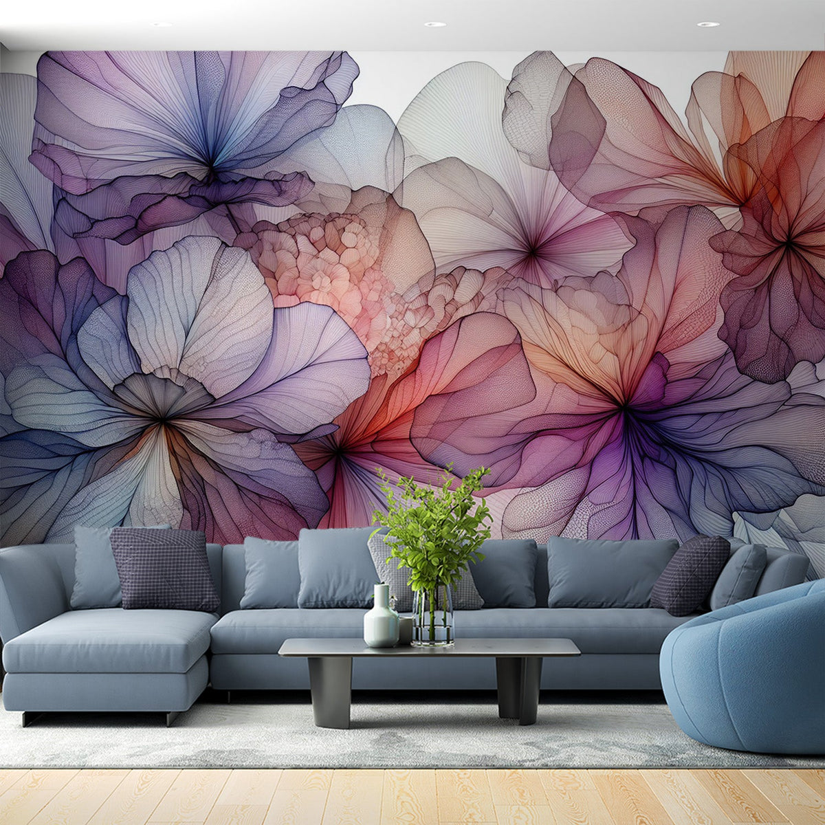 Pastel Floral Mural Wallpaper | Purple Toned Flowers — WonderMural