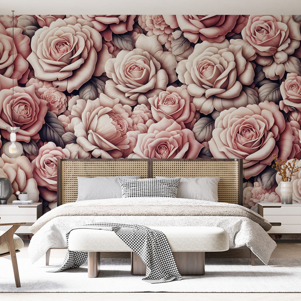 Pink Floral Mural Wallpaper | Pale-Toned Rose Field — WonderMural