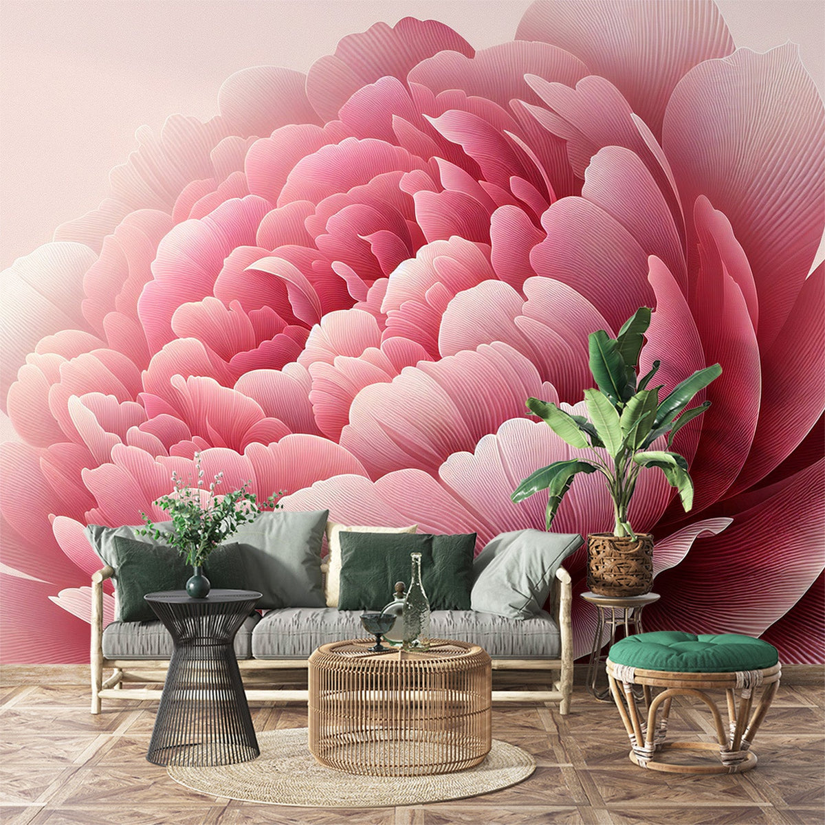 Floral Pink Mural Wallpaper | Pink Chrysanthemum on Pale Pink Backgrou ...