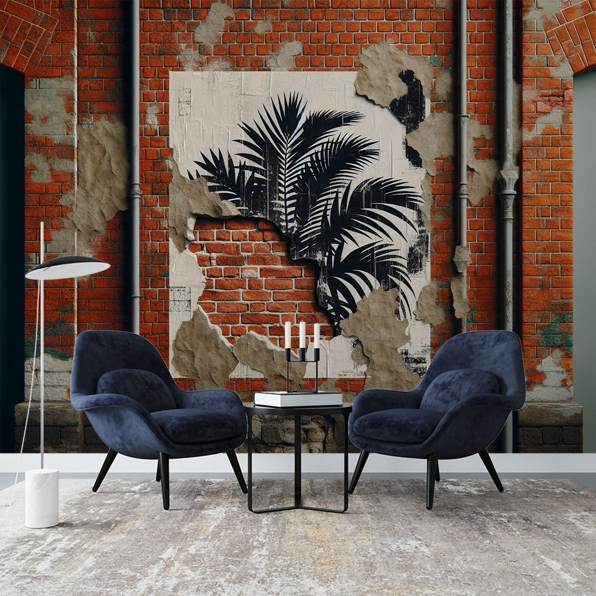 Brick Mural Wallpaper | Optical Illusion with Black and White Foliage ...