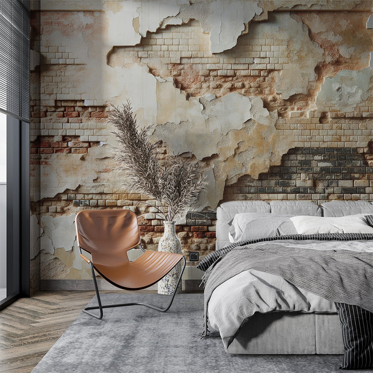 Brick Mural Wallpaper | White Plaster Chipped Off Brick Wall — WonderMural