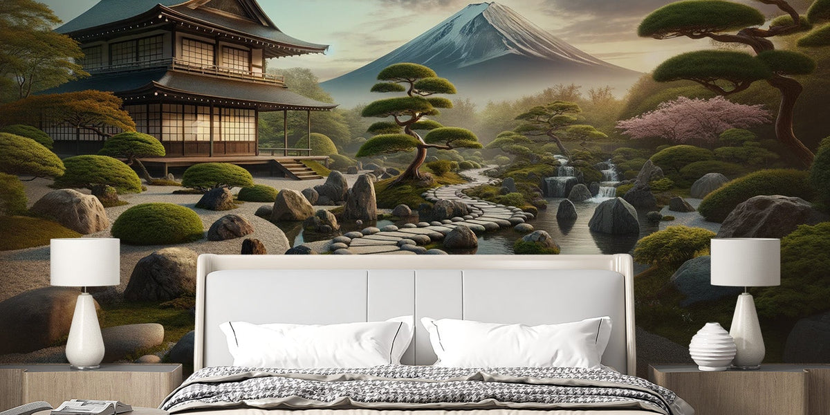 Japanese Mural Wallpaper | Realistic Illustration of a Temple at the F ...