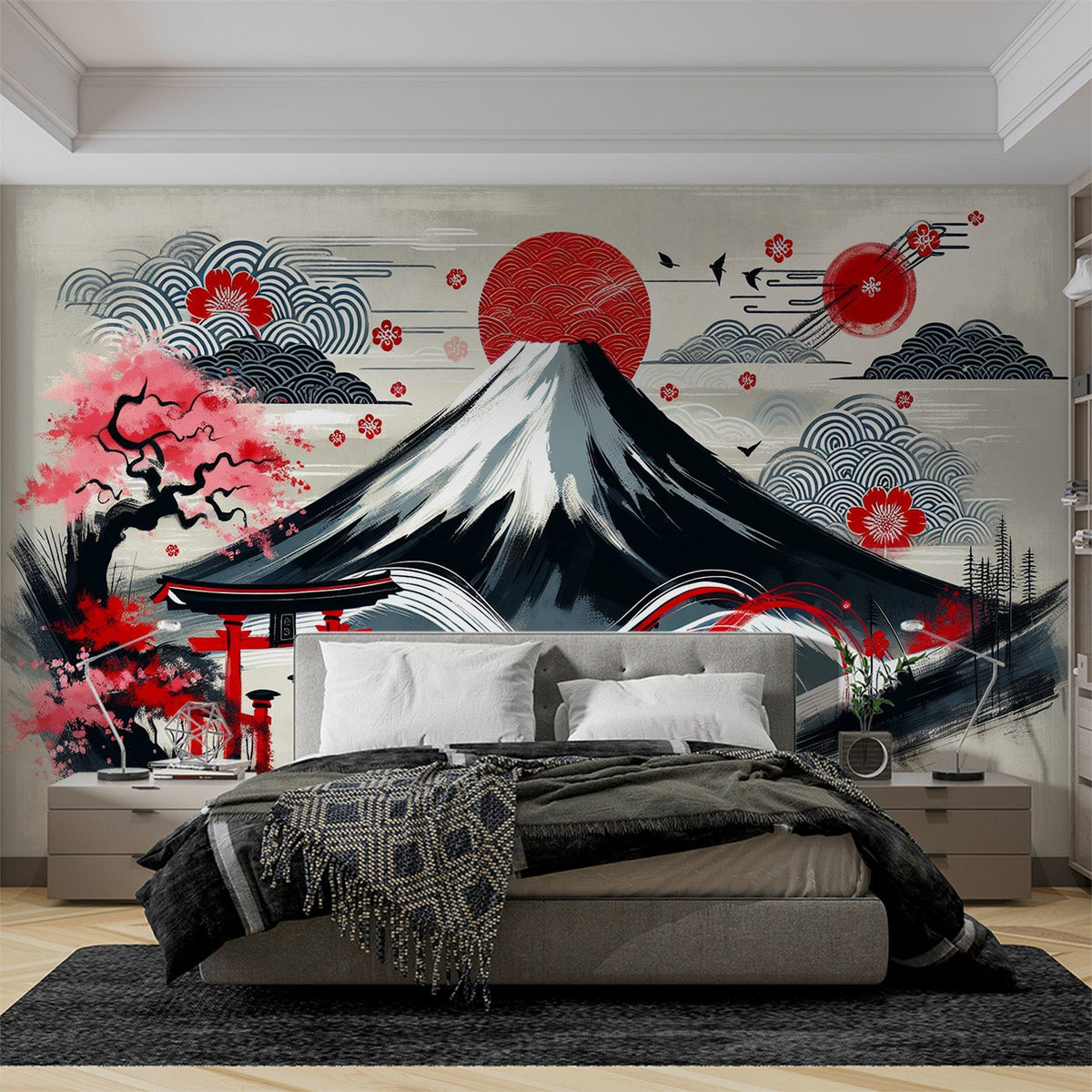 Japanese Mural Wallpaper | Mount Fuji and Traditional Japanese Design ...