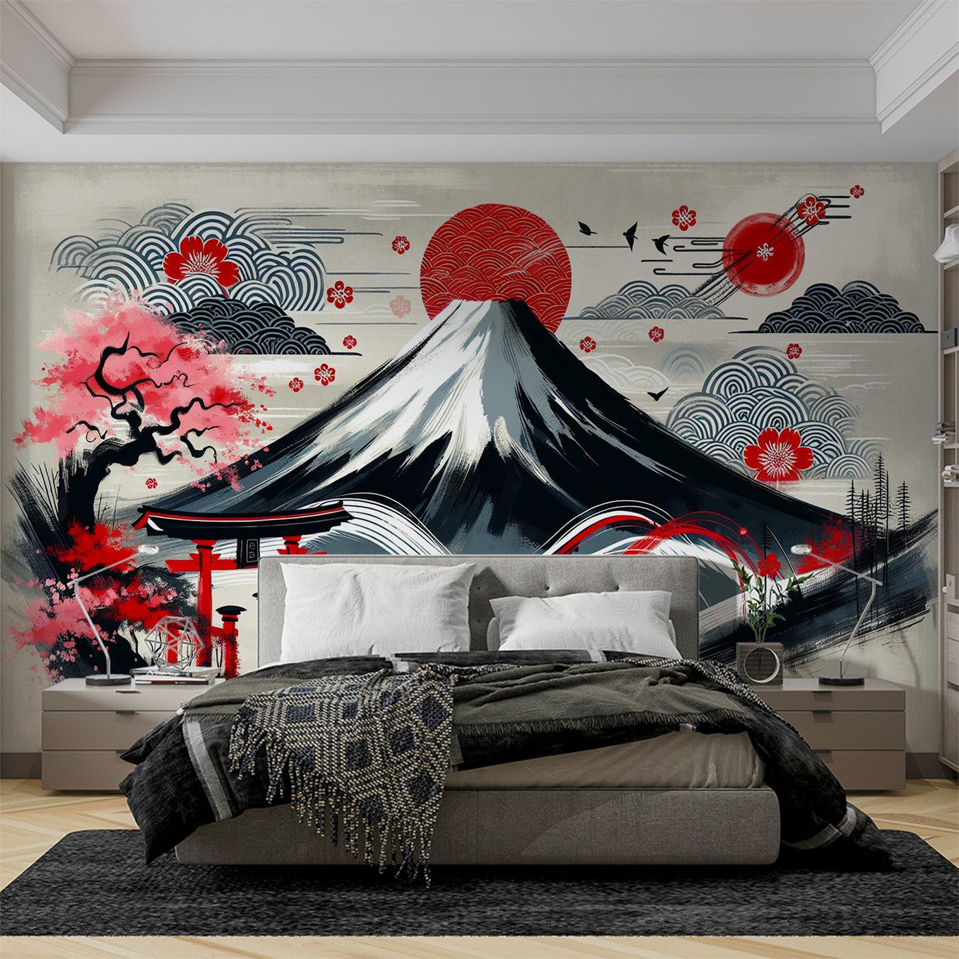 Japanese Mural Wallpaper | Mount Fuji and Traditional Japanese Design ...