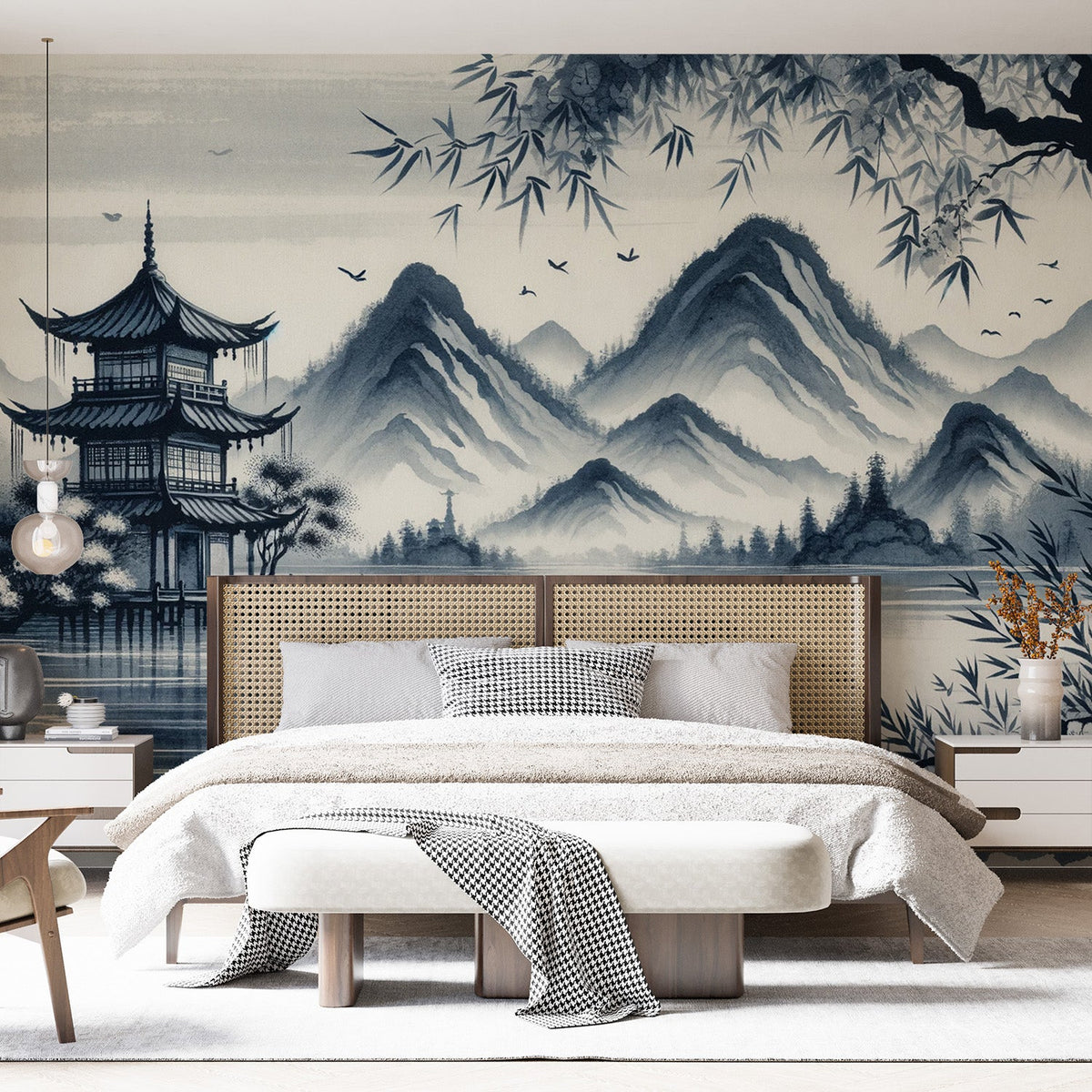 Japanse Zen Foto Behang | Japanse Tempel in Aquarel Stijl Ontwerp ...