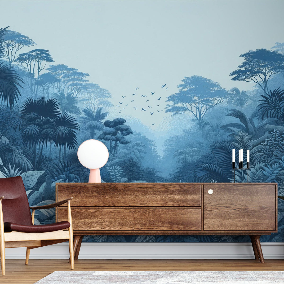 Blue Jungle Mural Wallpaper | Valley of Massive Foliage — WonderMural
