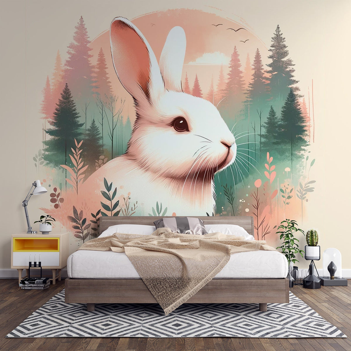 Rabbit Mural Wallpaper | Watercolor Rabbit Portrait — WonderMural