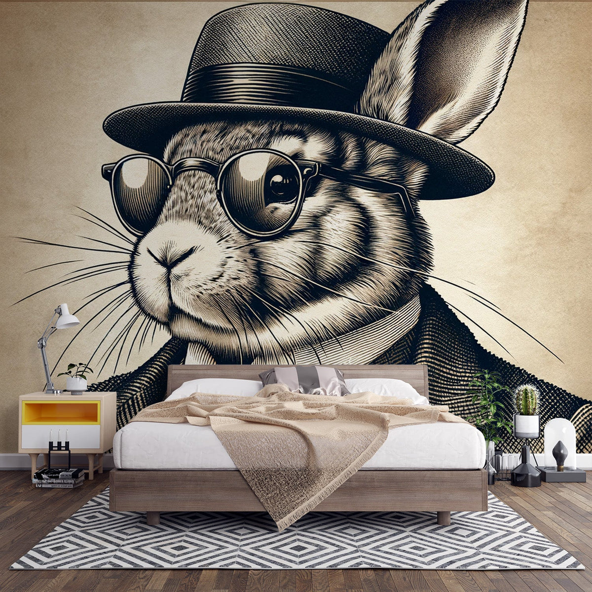 Rabbit Mural Wallpaper | Vintage with Suit and Hat — WonderMural