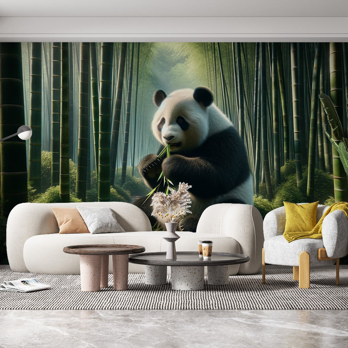 Panda Mural Wallpaper | Realistic Photography in Green Bamboo Forest ...