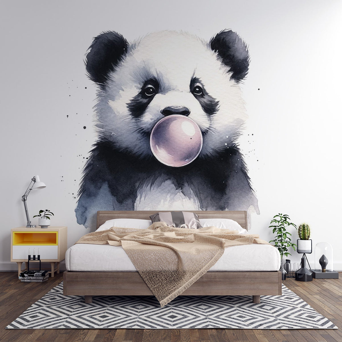 Panda Mural Wallpaper | Panda Portrait with Chewing Gum — WonderMural