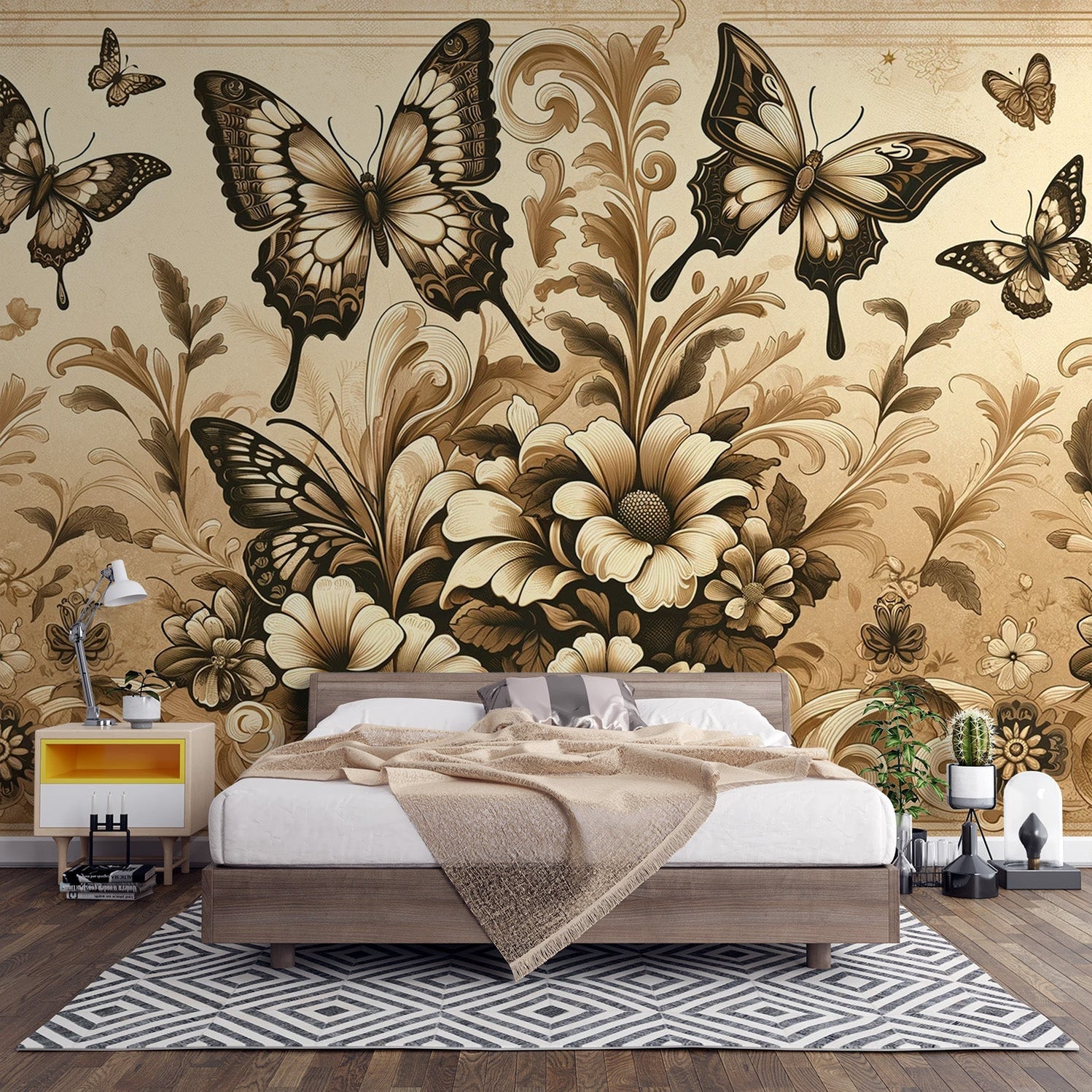 Butterfly Mural Wallpaper | Vintage with Flowers — WonderMural