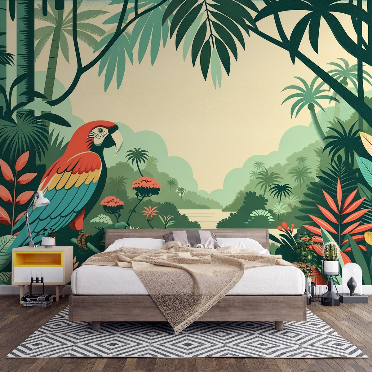 Parrot Mural Wallpaper | Red, Green, and Blue Color — WonderMural