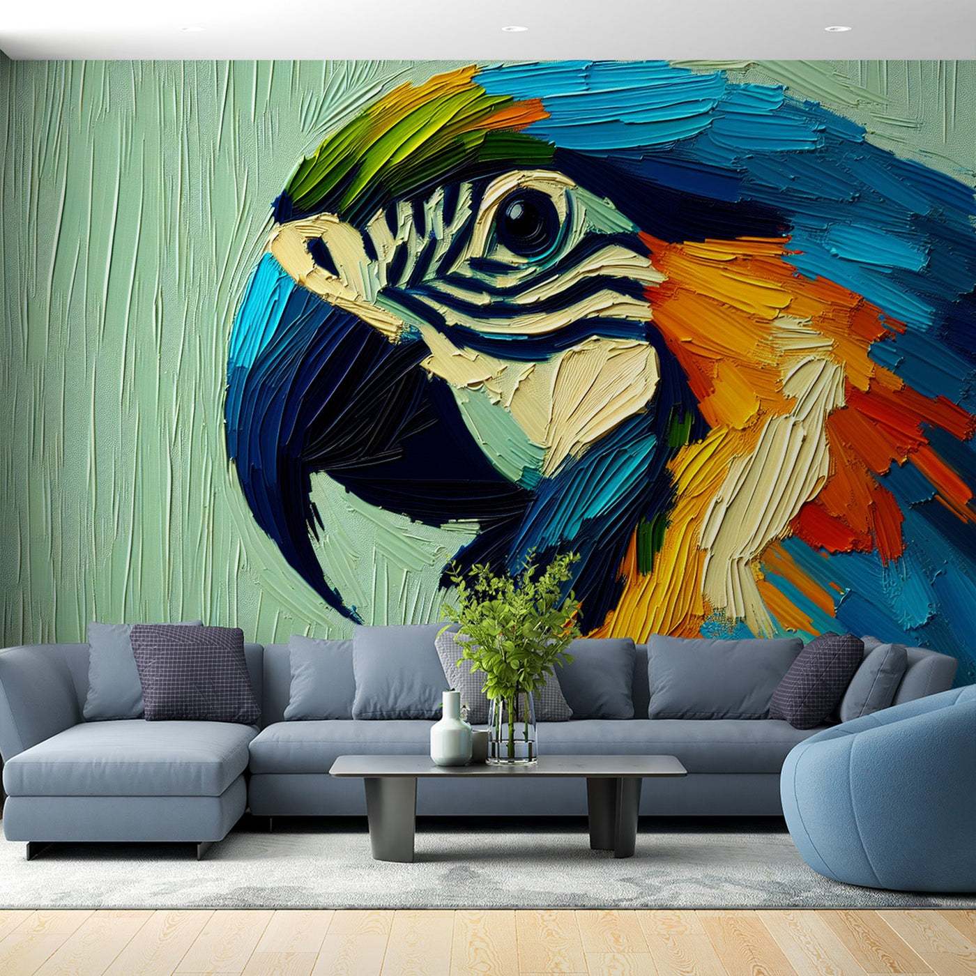 Parrot Mural Wallpaper | Portrait of a Colorful Parrot in Painting ...