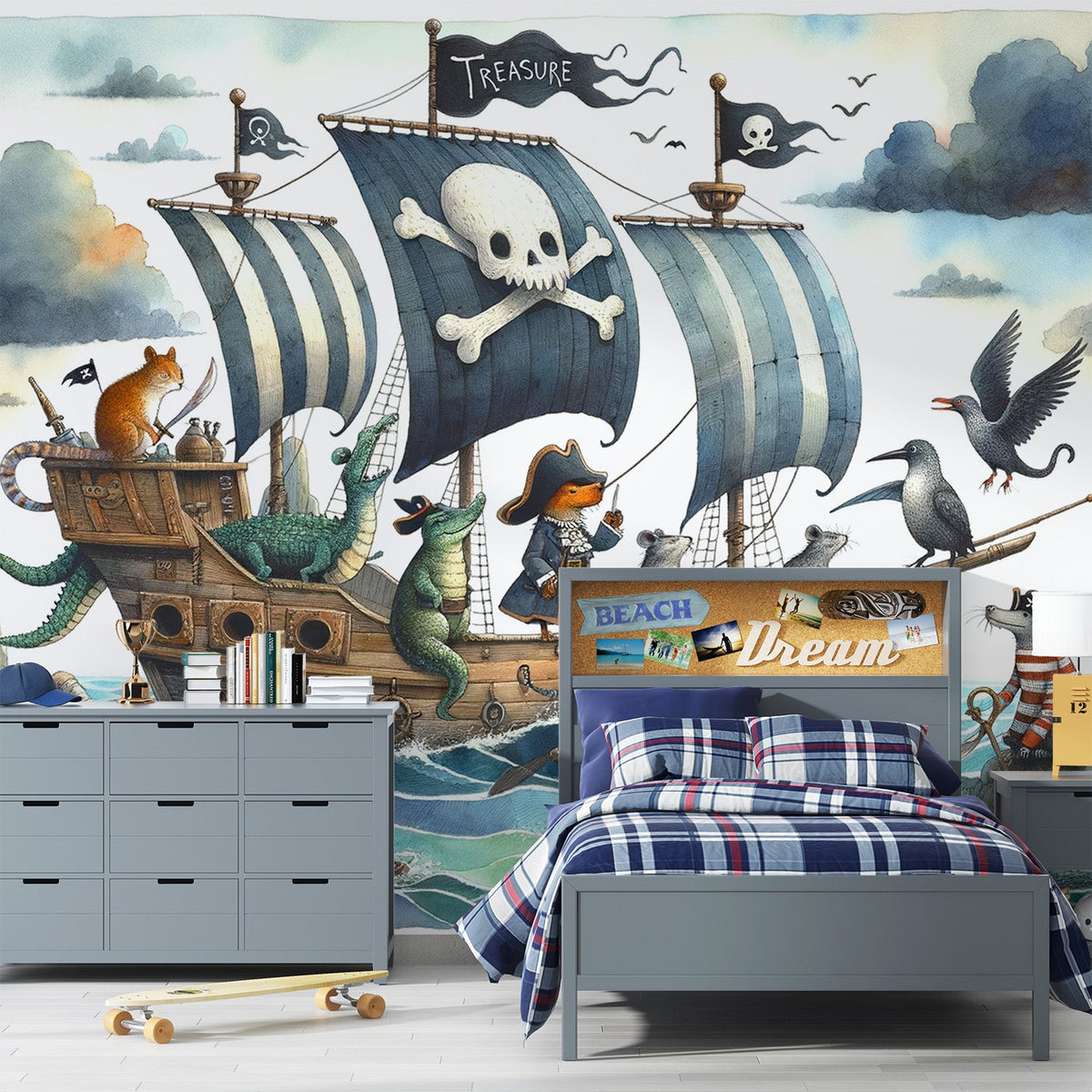 Pirate Mural Wallpaper | Conquest of Imaginary Sea Creatures — WonderMural