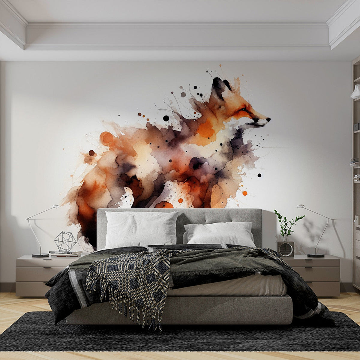 Fox Mural Wallpaper | Red Fox Watercolor on Light Background — WonderMural