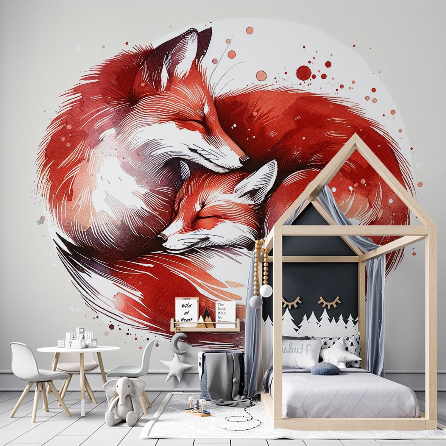 Fox Mural Wallpaper | Red Fox Couple in Watercolor — WonderMural