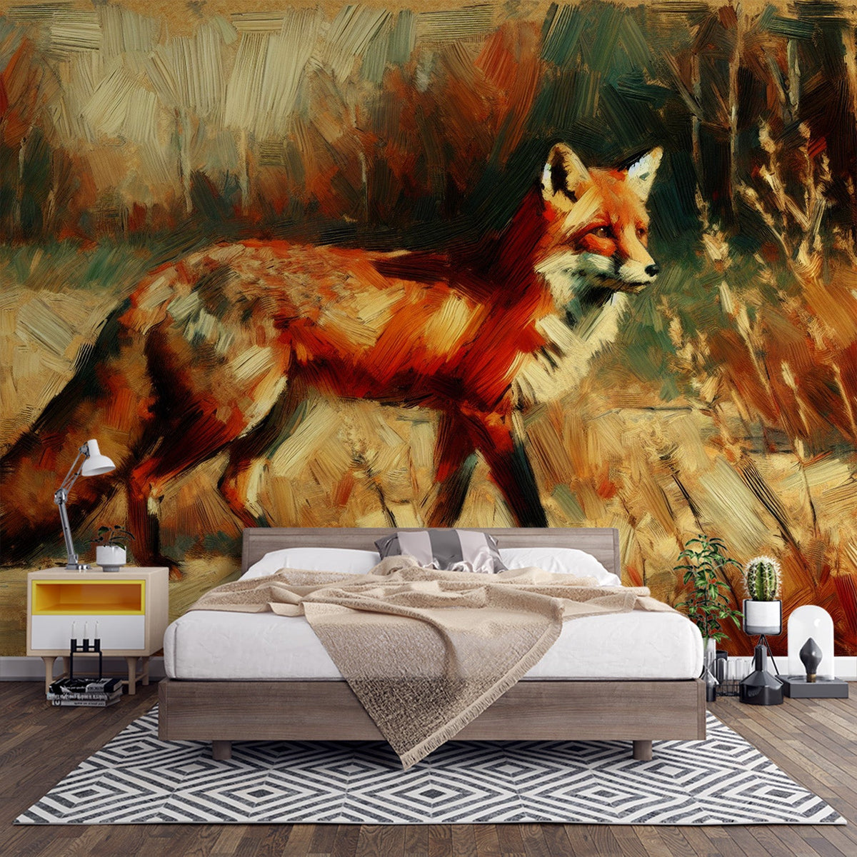 Fox Mural Wallpaper | Oil Painting Design — WonderMural