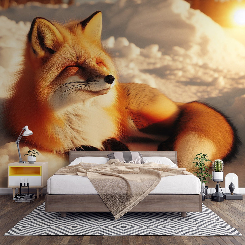 Fox Mural Wallpaper | Midnight Blue on a Full Moon — WonderMural