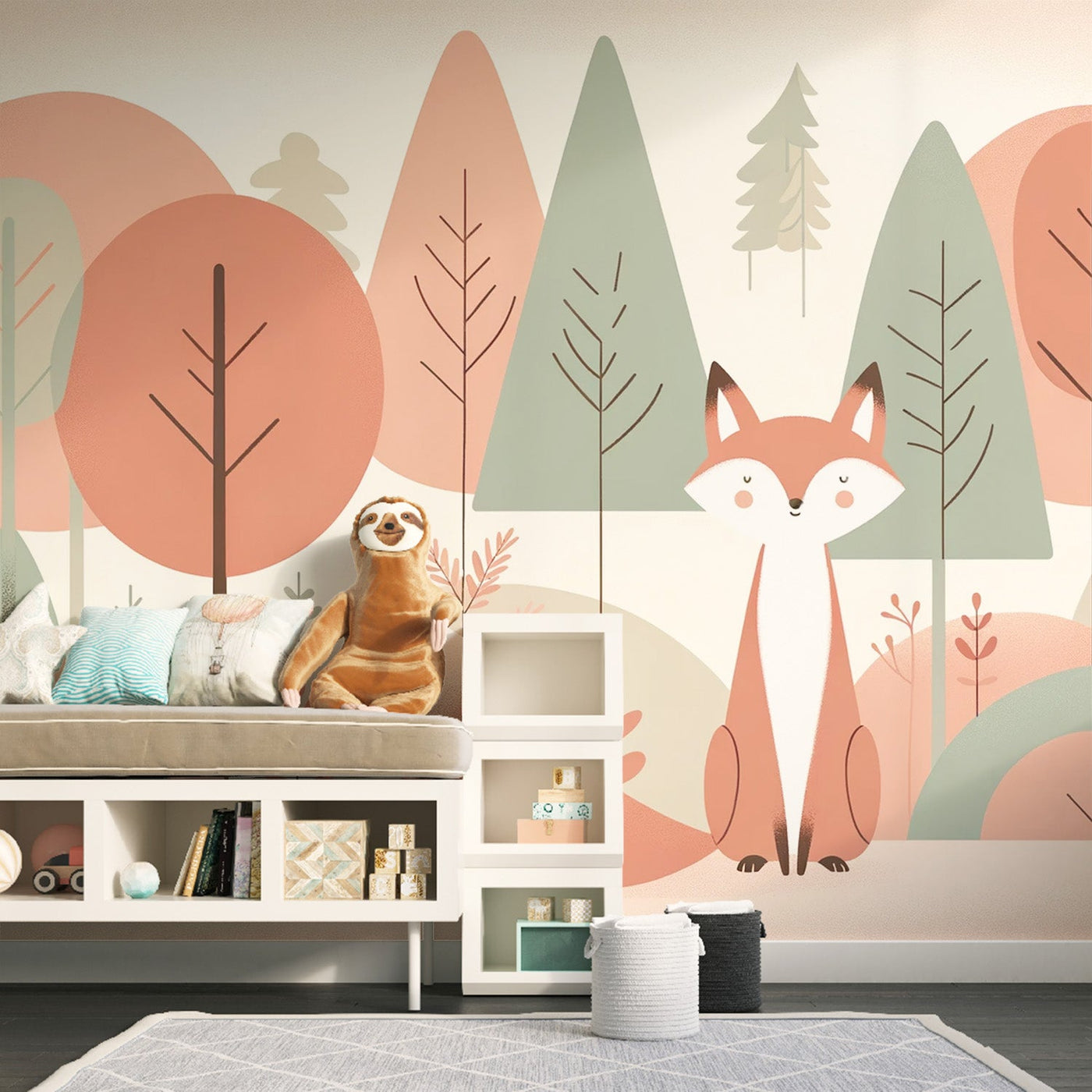 Baby Fox Mural Wallpaper | Sitting in its Colorful Forest — WonderMural