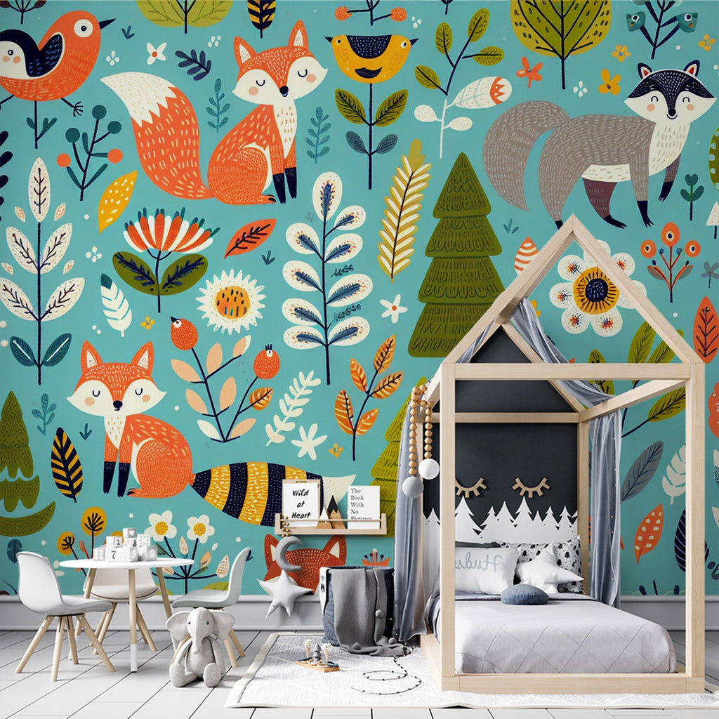 Fox Mural Wallpaper | Kids' Designs - Forest and Enchantment — WonderMural