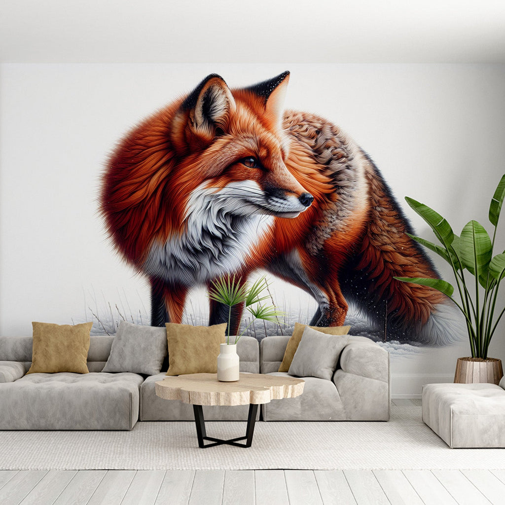 Fox Mural Wallpaper | Midnight Blue on a Full Moon — WonderMural