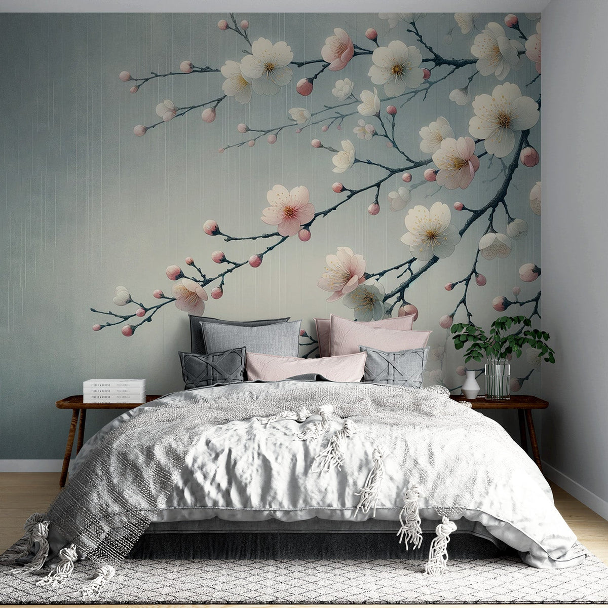 Sakura Mural Wallpaper | Japanese Tree with Pink and White Flowers on ...