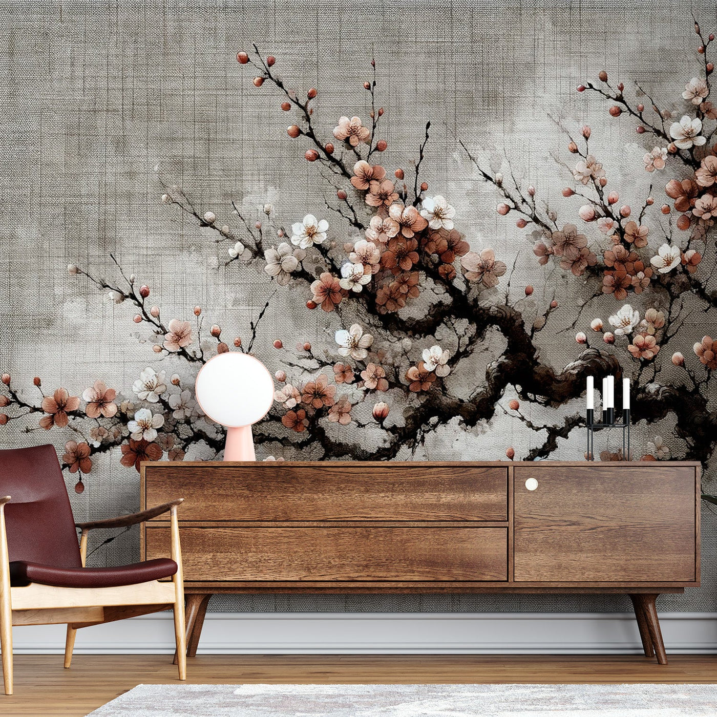 Sakura Mural Wallpaper | Dull and Vintage Japanese Tree — WonderMural