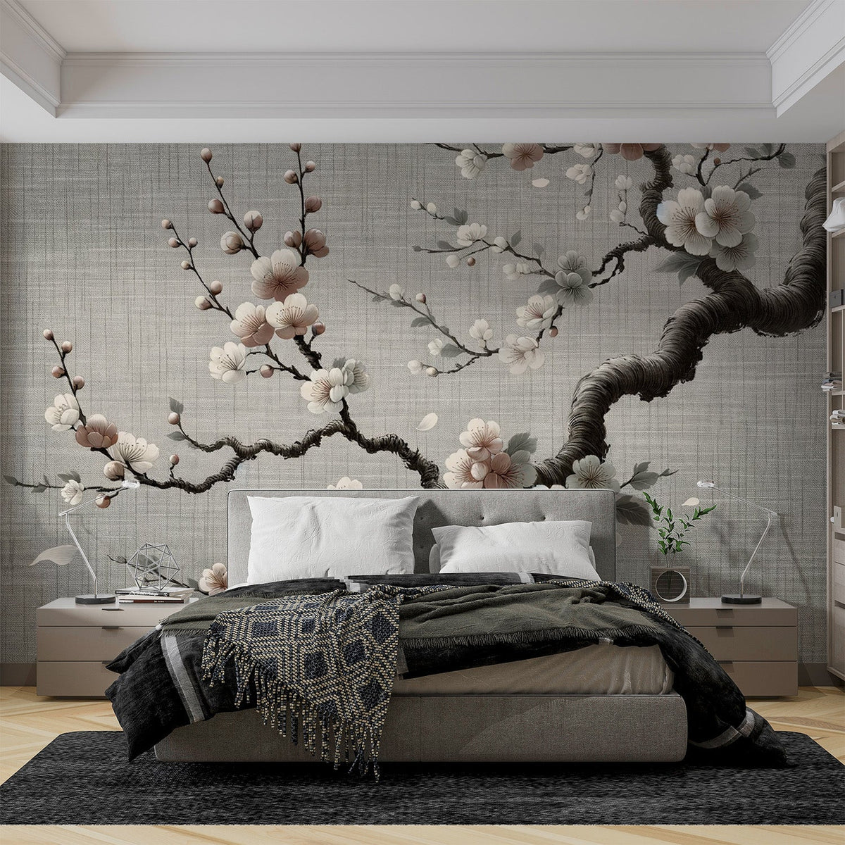 Sakura Mural Wallpaper | Japanese Tree in Grayish Tones — WonderMural