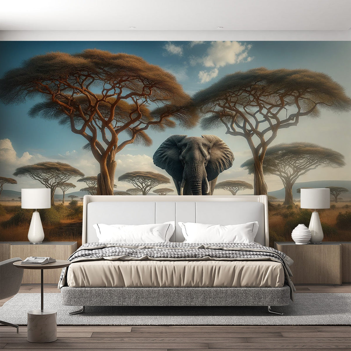 African Savannah Mural Wallpaper | Elephant in the Middle of the Savan ...