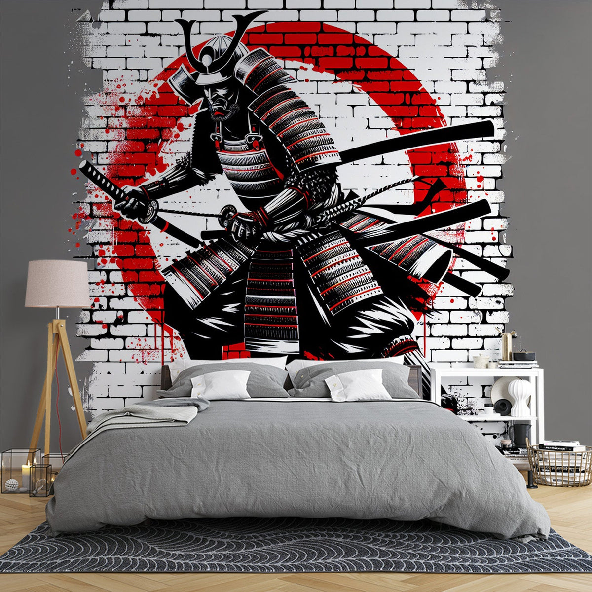 Street art Mural Wallpaper | Samurai in Japanese colors — WonderMural