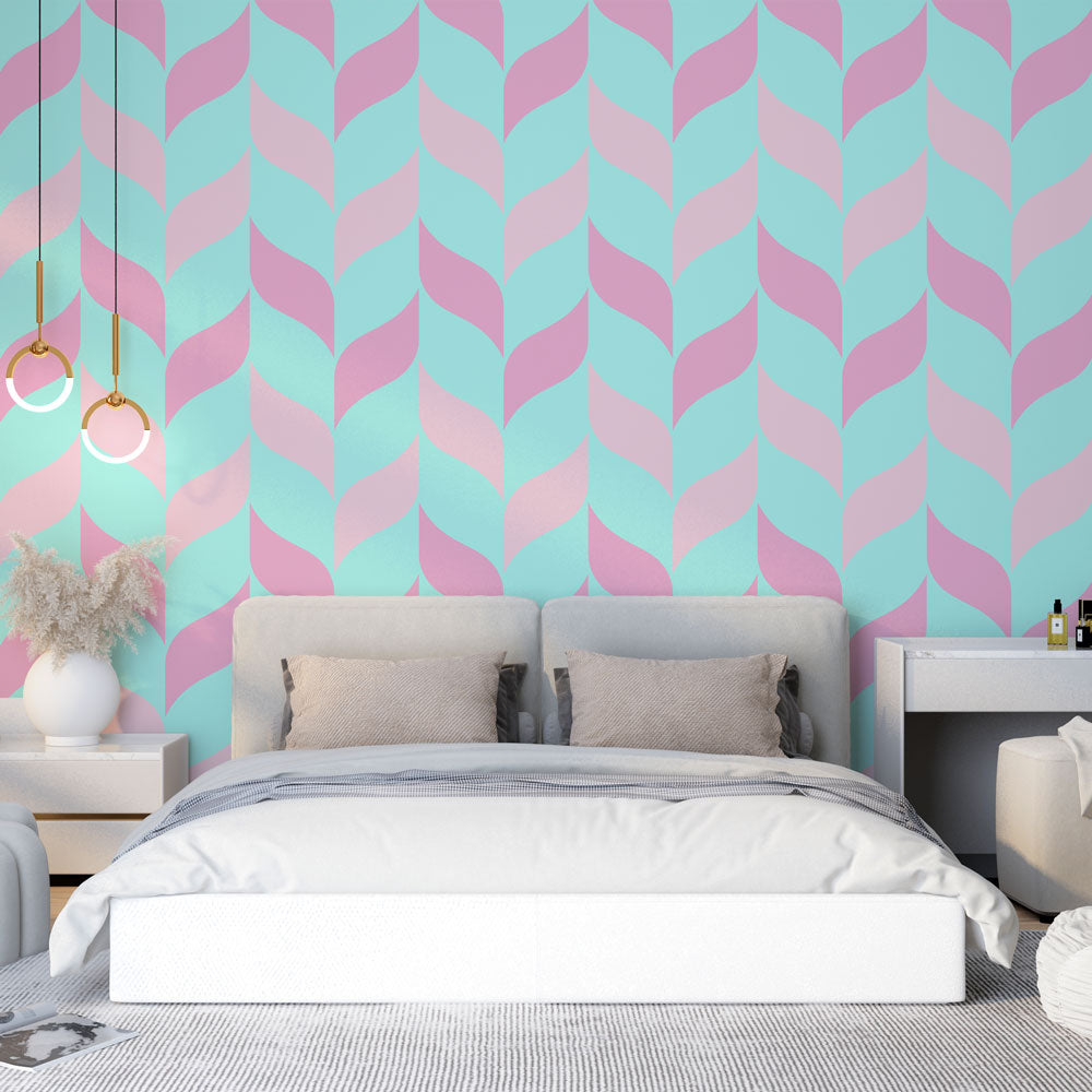 Papel de parede ondulado | Azul e Rosa Pastel — WonderMural