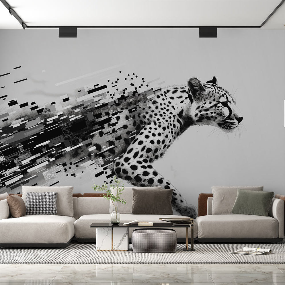 Pixel Mural Wallpaper | Leopard Leap — WonderMural