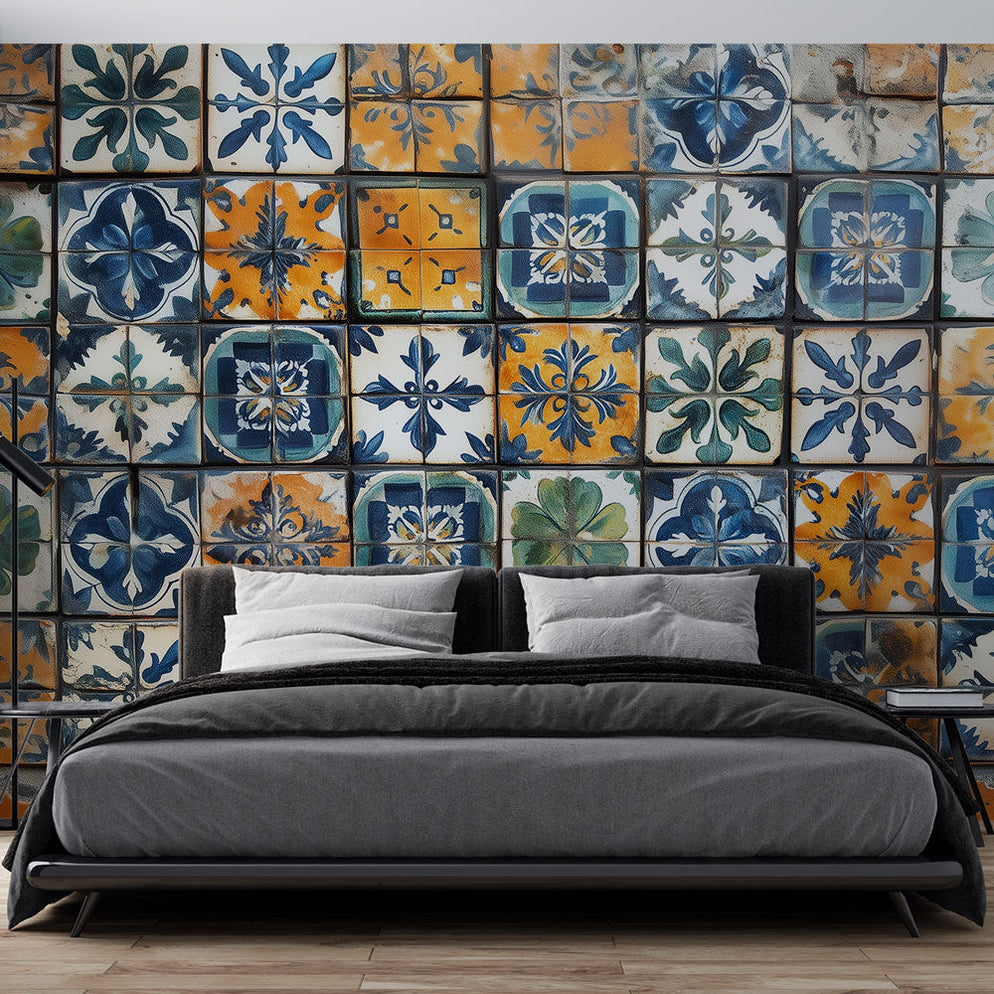 Mural Wallpaper old tiles | Vintage and colorful design — WonderMural