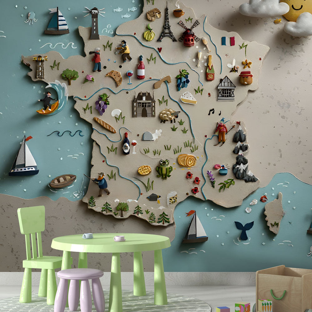 Mural Wallpaper map of France | Playful 3D Illustrations — WonderMural