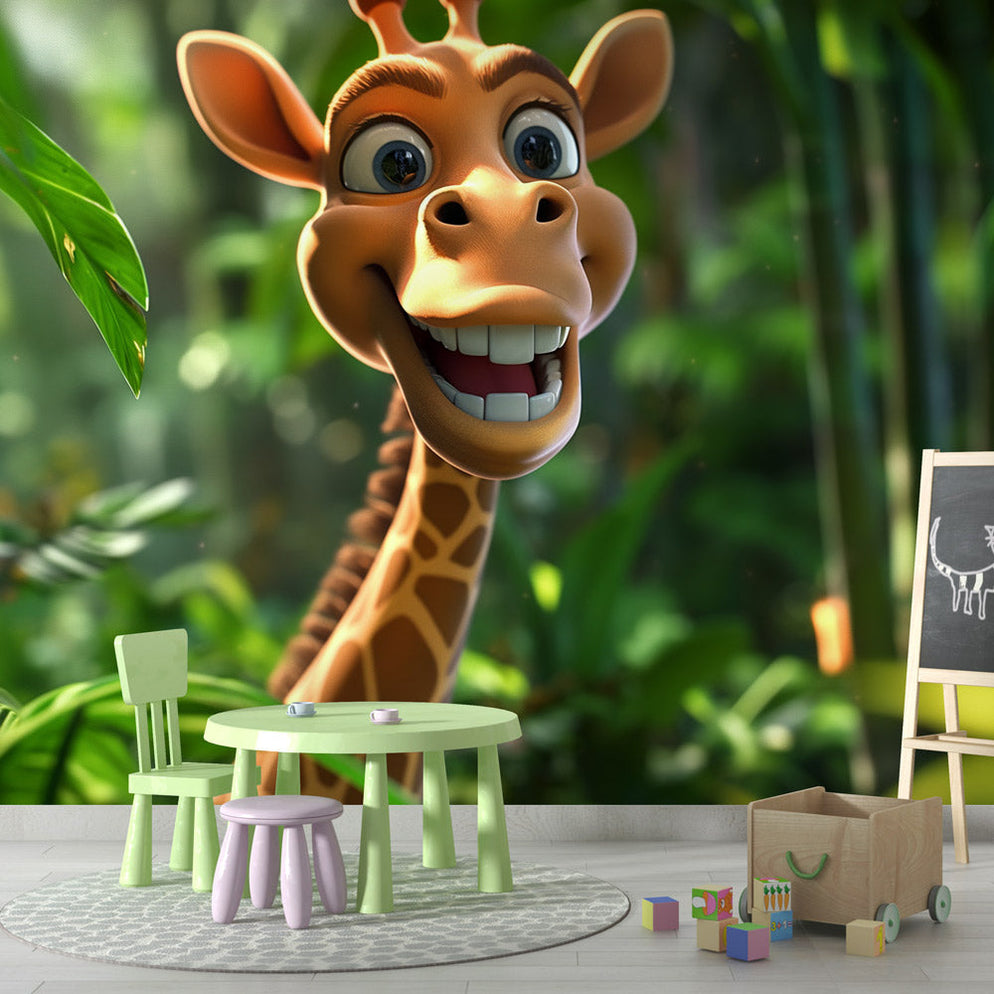 3D Giraffe Mural Wallpaper | Smiling in the Jungle — WonderMural