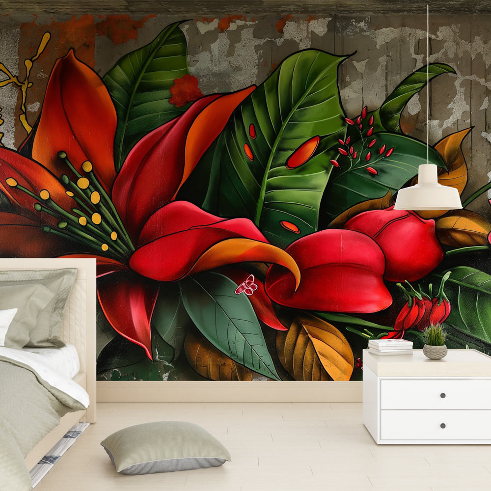 Mural Wallpaper teen bedroom | Magnificent floral graffiti — WonderMural