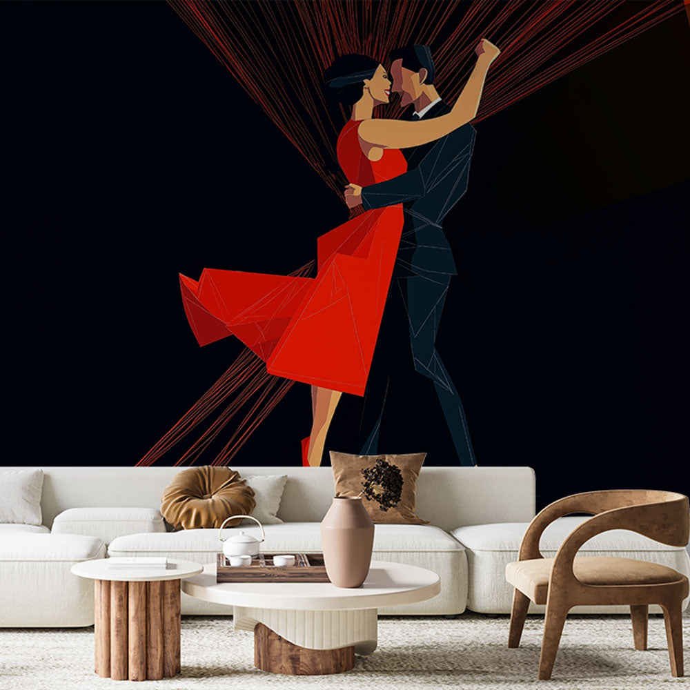Mural Wallpaper dancers | Geometric elegance in red and black — WonderMural
