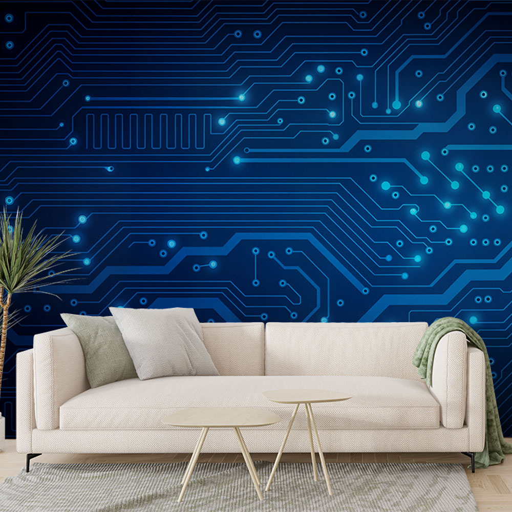 Printed circuit mural wallpaper | Futuristic technological design ...