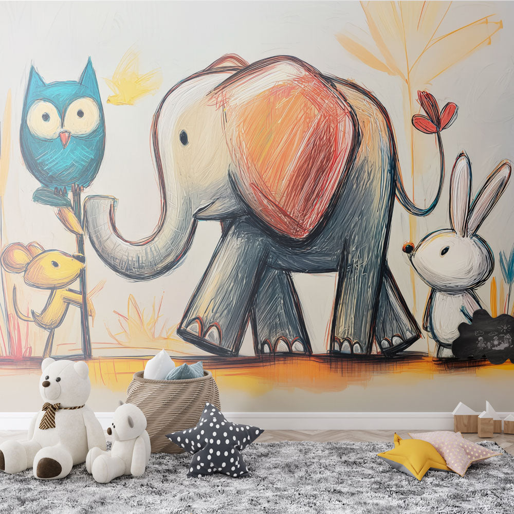 Mural Wallpaper colorful | Happy forest animals — WonderMural