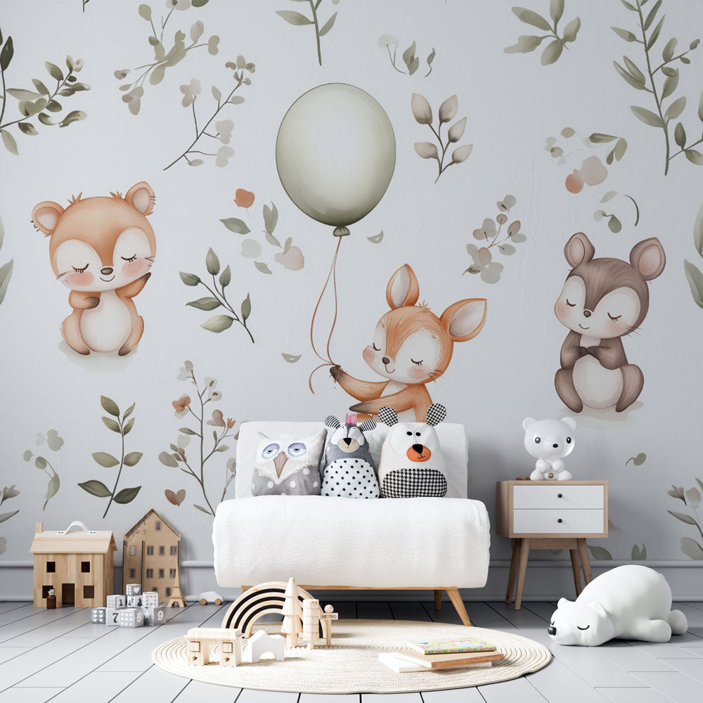 Mural Wallpaper forest animals | Adorable design for children's room ...