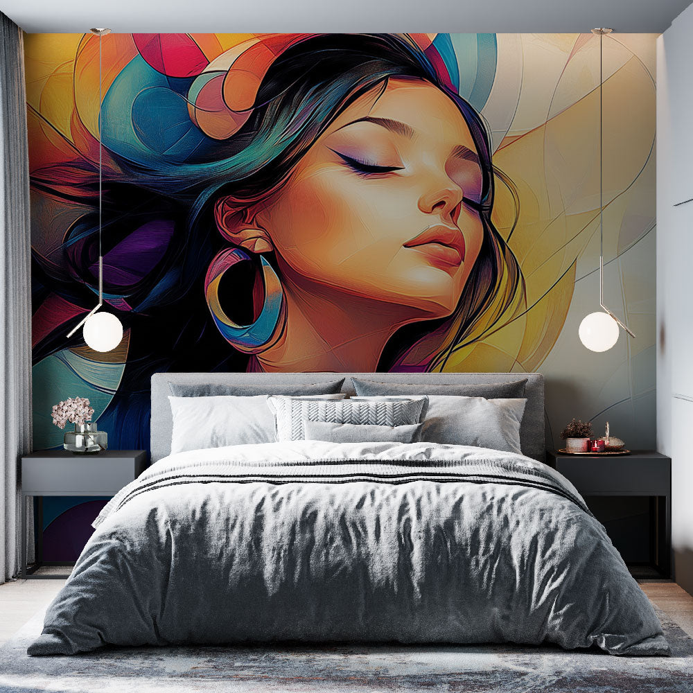 Mural Wallpaper abstract art | colorful female-portrait — WonderMural